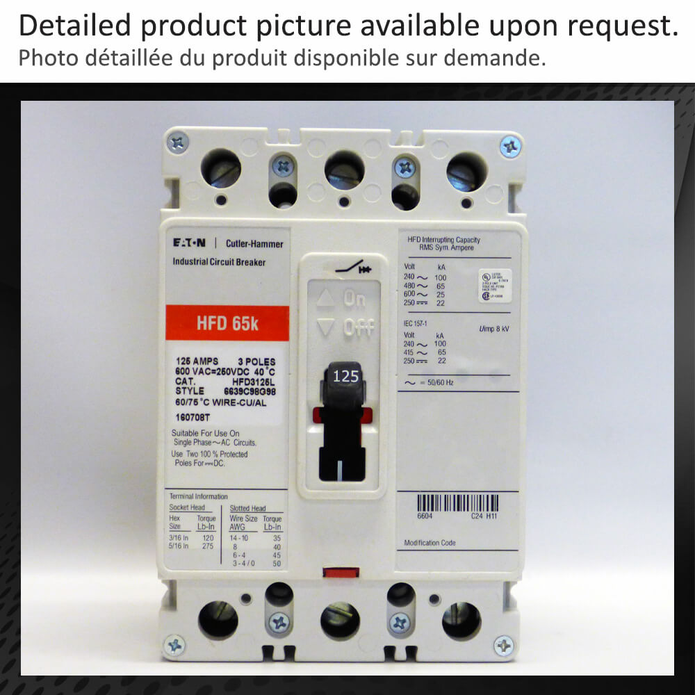 BREAKER 125A 600V 3P CUTLER HAMMER - Used - TESTED - SIB Electric Inc