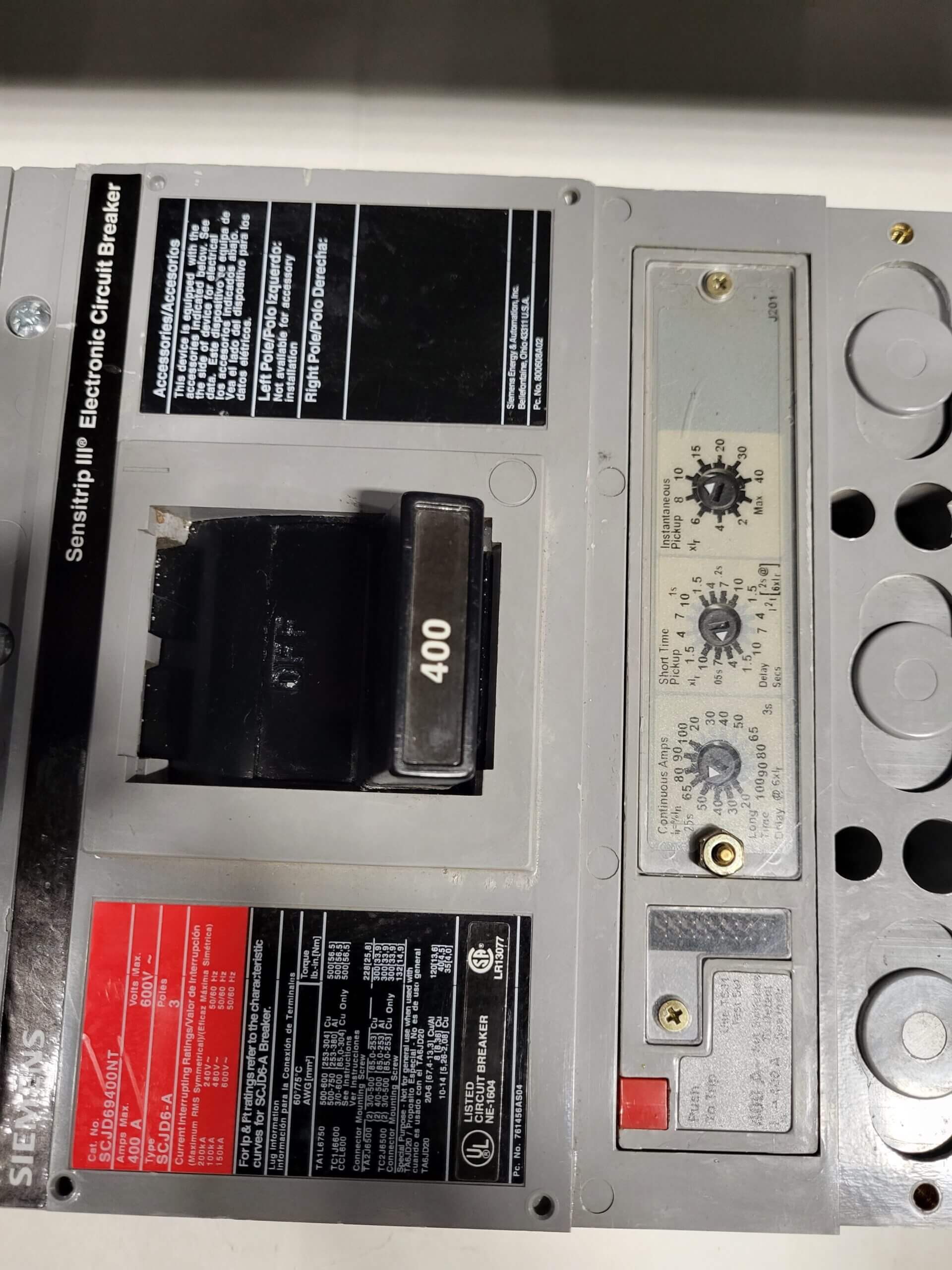 BREAKER 400A 600V 3P SIEMENS 50KA - Used - TESTED - SIB Electric Inc