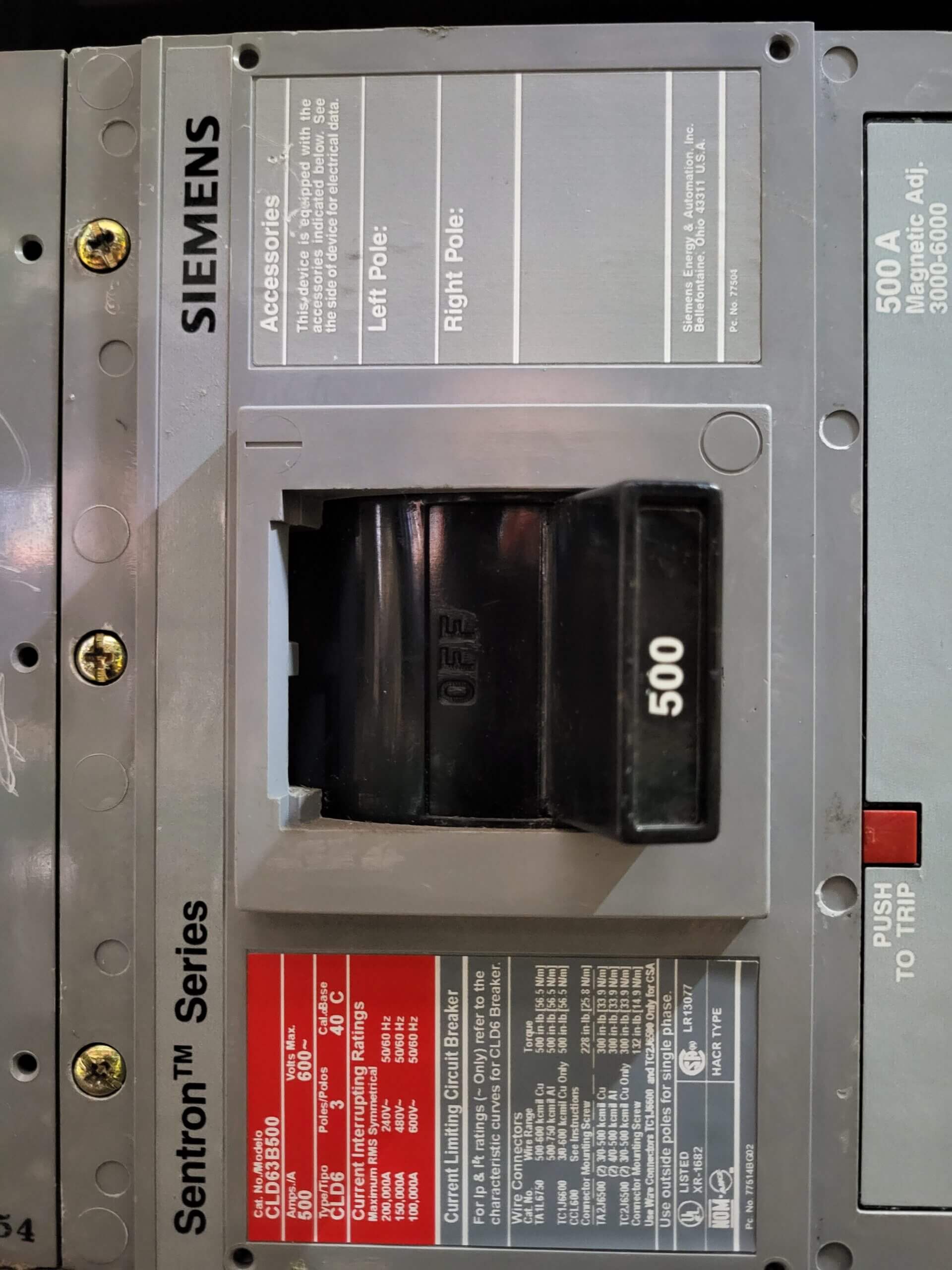 BREAKER 500A 600V 3P SIEMENS TRIPAC - Used - TESTED - SIB Electric Inc