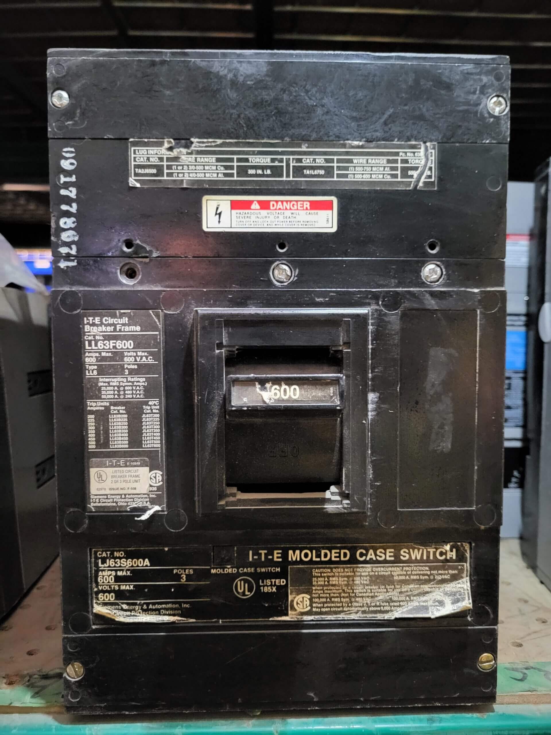 BREAKER 600A 600V 3P ITE FRAME ONLY - Used - TESTED - SIB Electric Inc