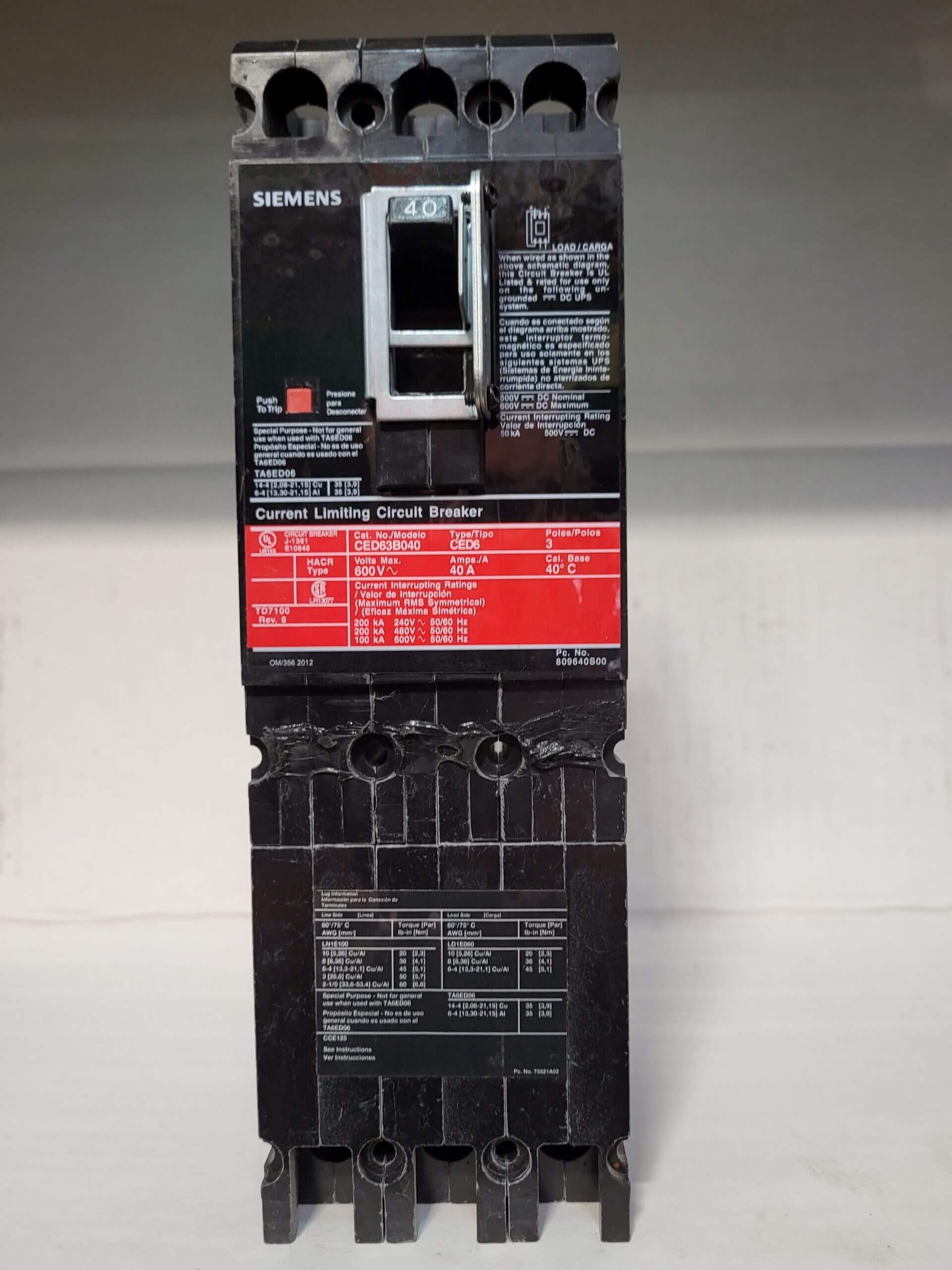 BREAKER 40A 600V 3P ITE TRIPAC - Used - TESTED - SIB Electric Inc